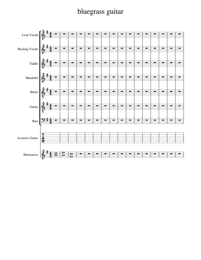 bluegrass_guitar Sheet music for Vocals, Violin, Guitar, Bass guitar ...