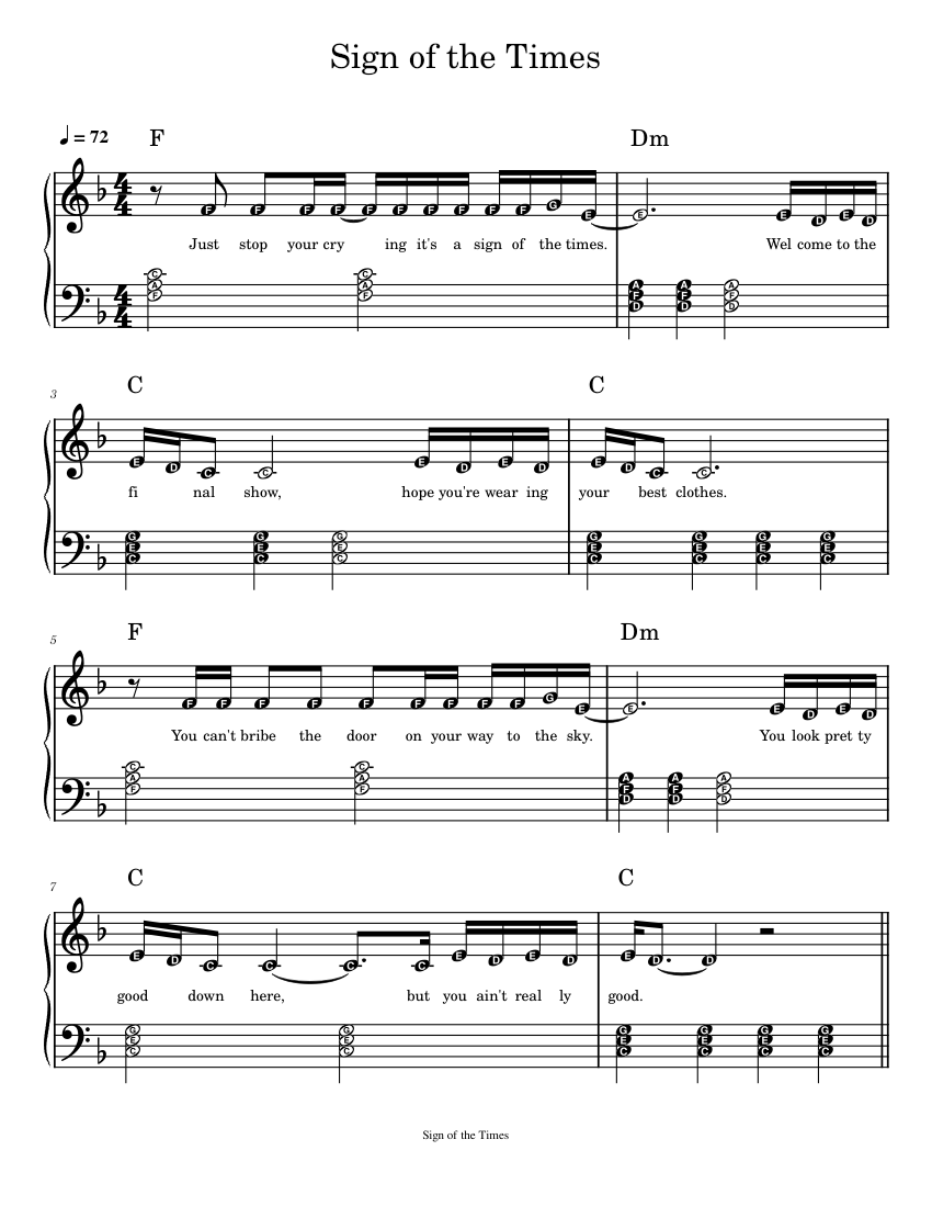 Sign of the Times – Harry Styles Sheet Music for Piano (Solo) Easy ...