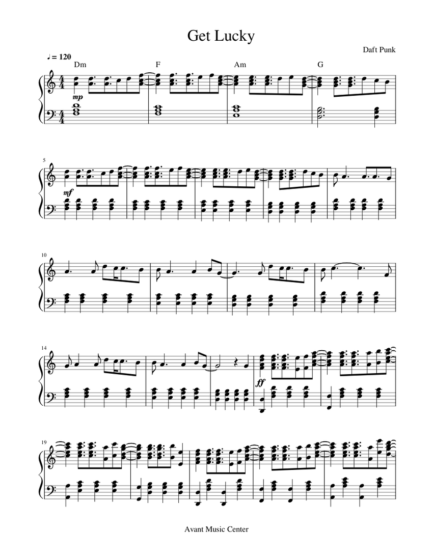 Get Lucky piano ADVANCED Sheet Music for Piano (Solo) | MuseScore.com