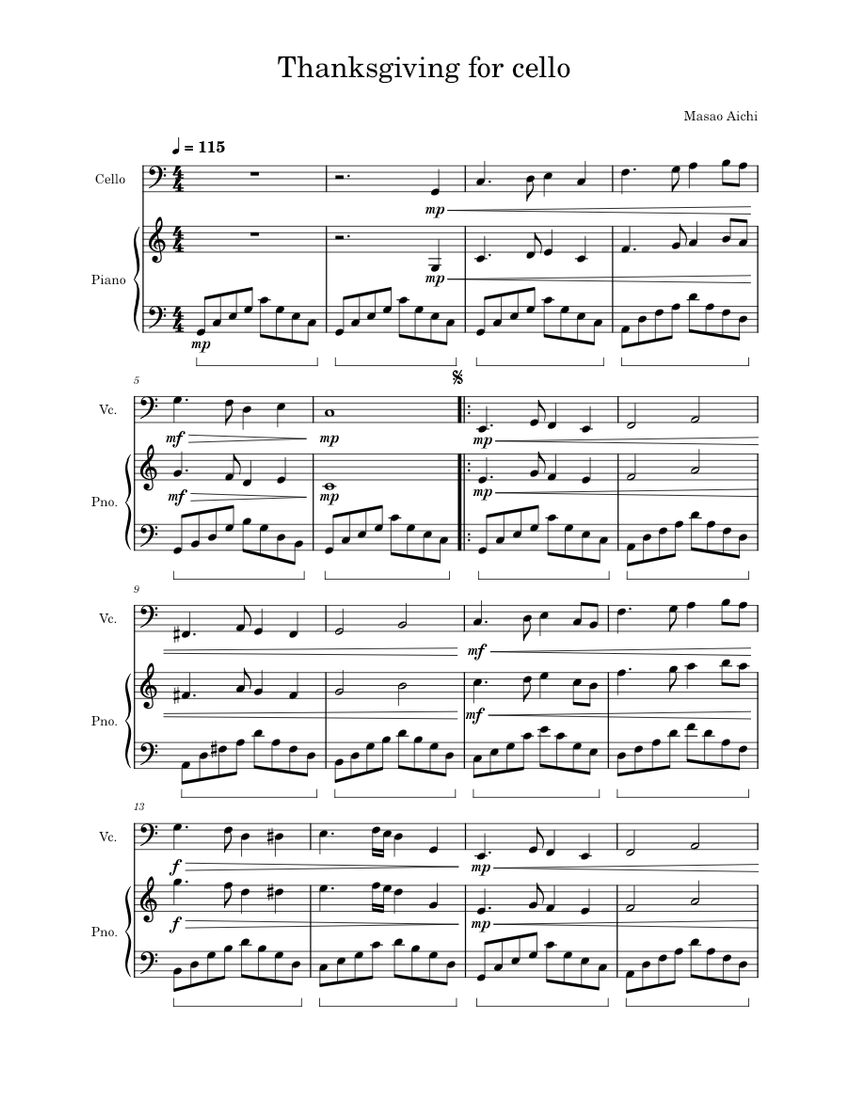 Thanksgiving for cello - piano tutorial