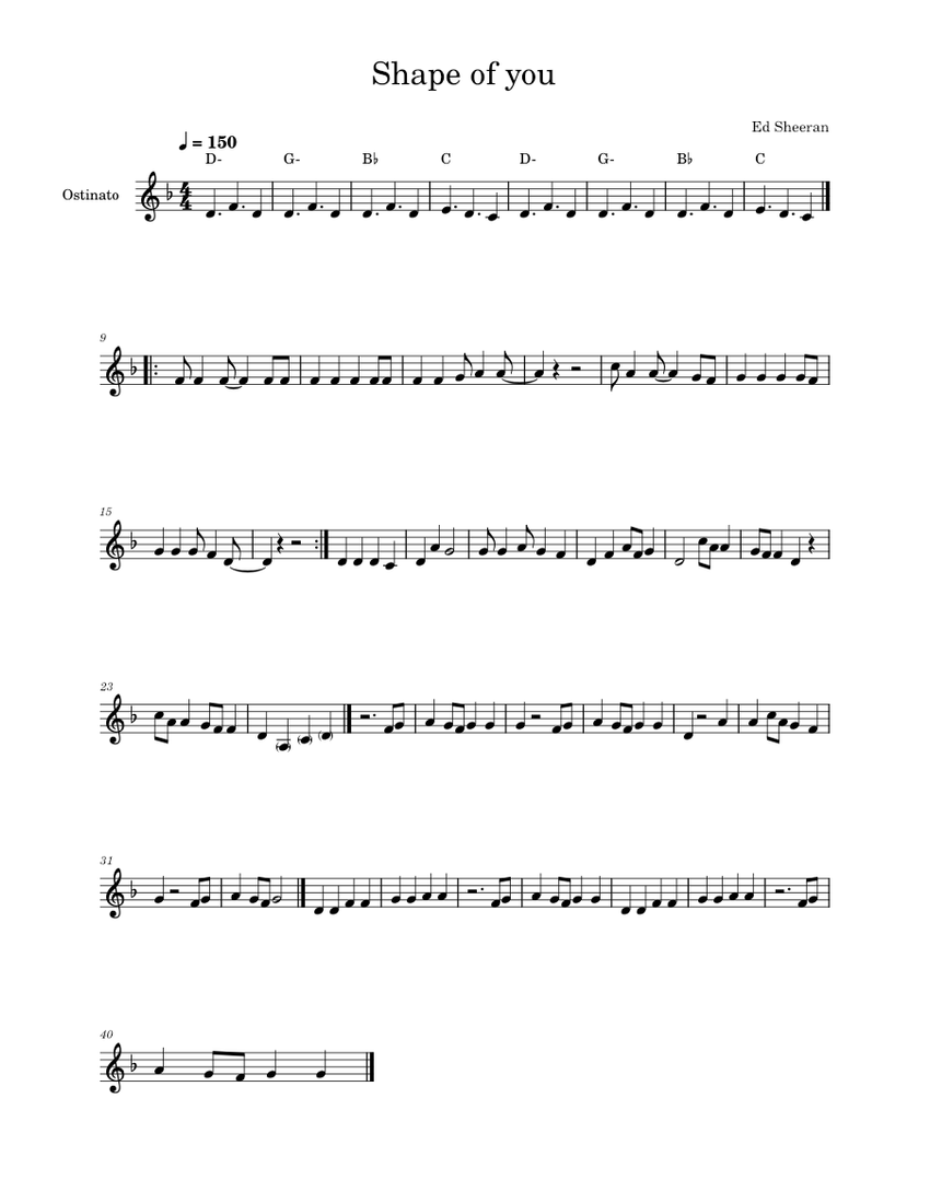 Shape of you – Ed Sheeran (secundària) Sheet Music with Chords for ...