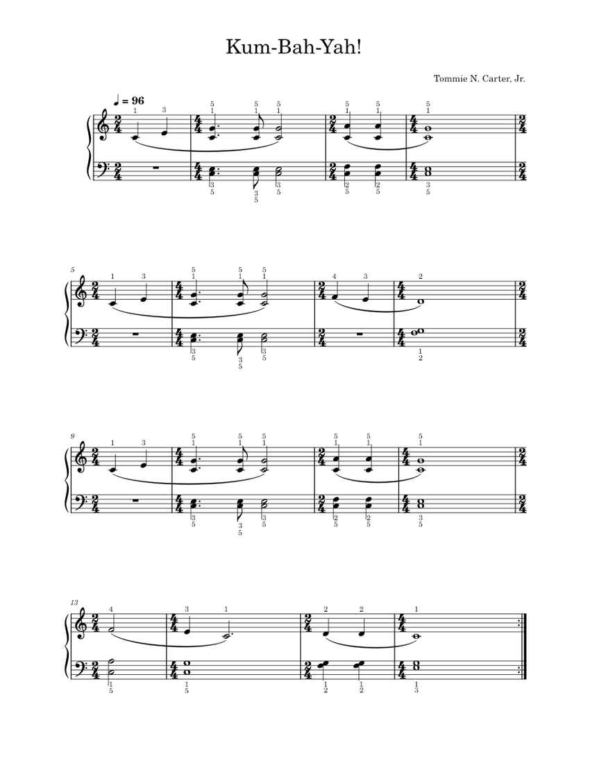 Kum-Bah-Yah! Sheet music for Piano (Solo) Easy | Musescore.com