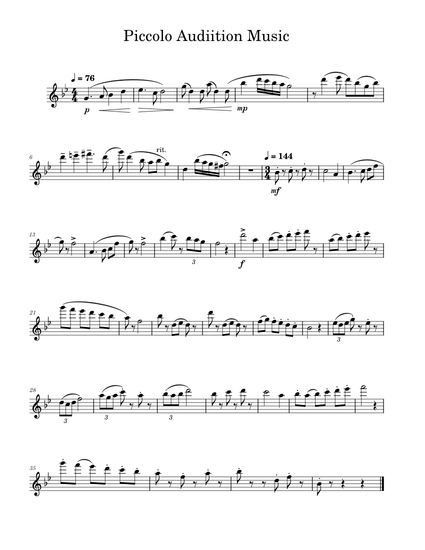 Piccolo_Audiition_Music Sheet Music for Flute piccolo (Solo) | MuseScore.com