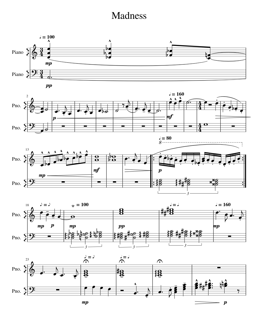 Madness Sheet music for Piano (Piano Duo) | Musescore.com