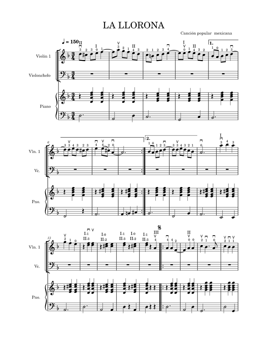 La Llorona – Mexican Folk Songs Sheet Music for Piano, Violin, Cello ...