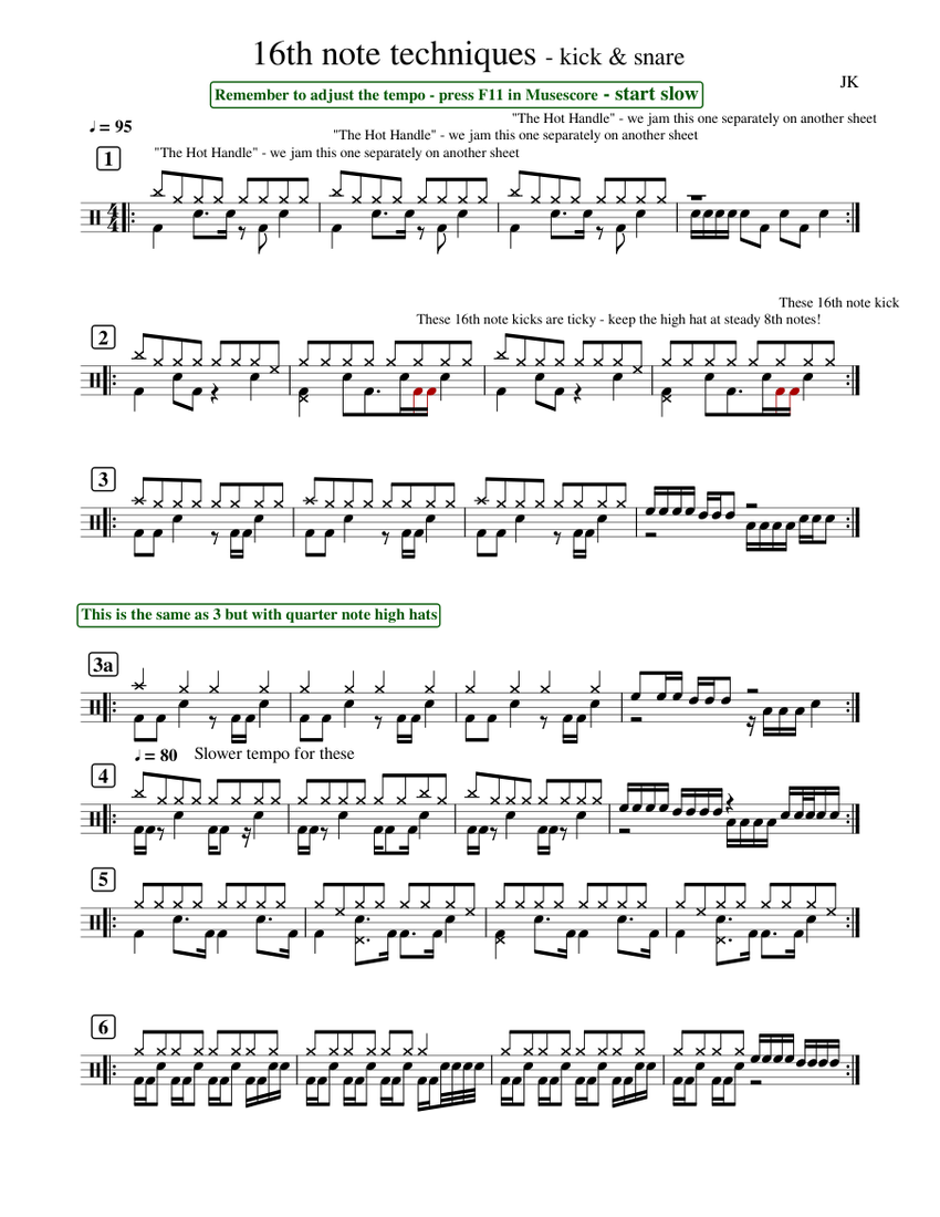 Drums - 16th note basics Sheet music for Drum group (Solo) | Musescore.com