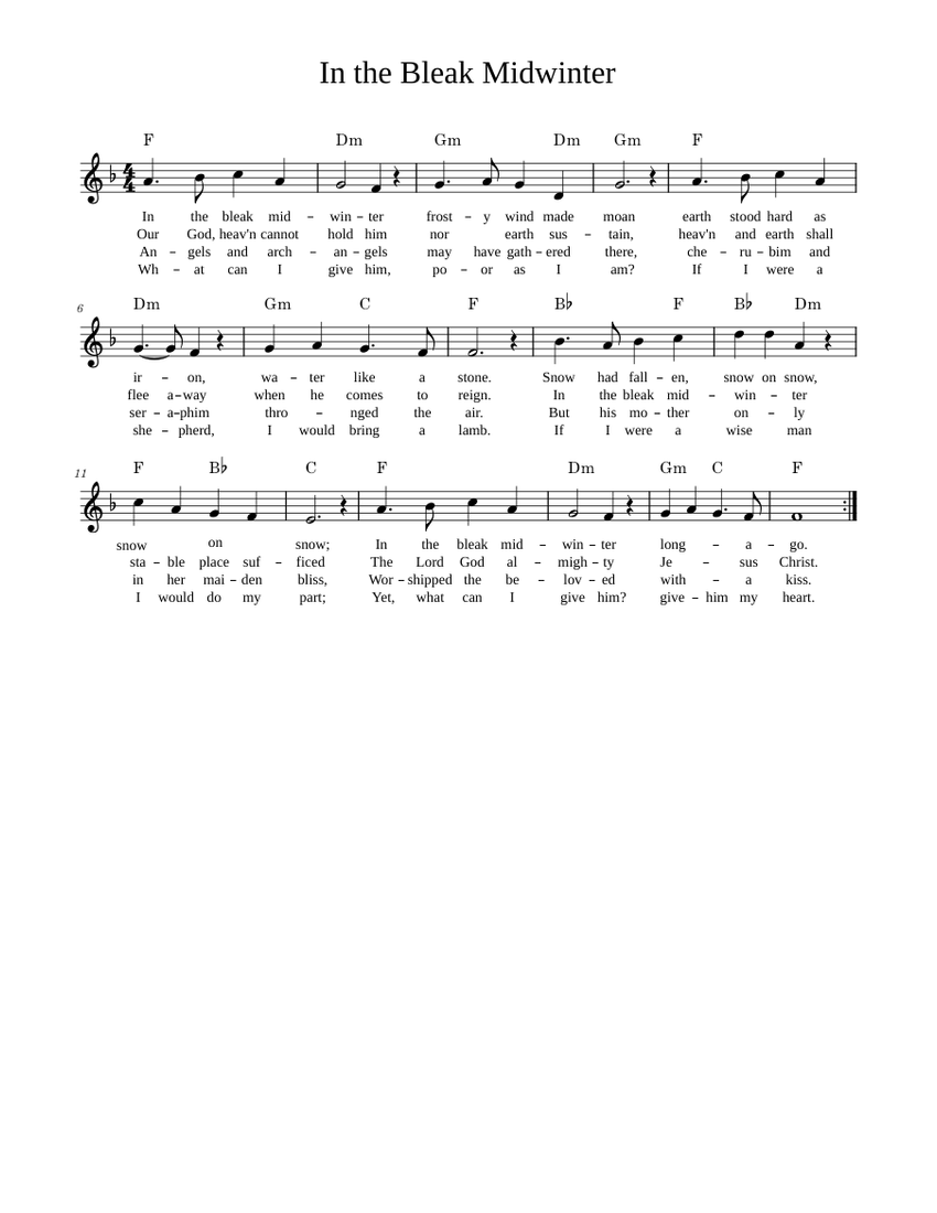 In The Bleak Midwinter – Misc tunes (Lead Sheet - Melody, Chords and ...