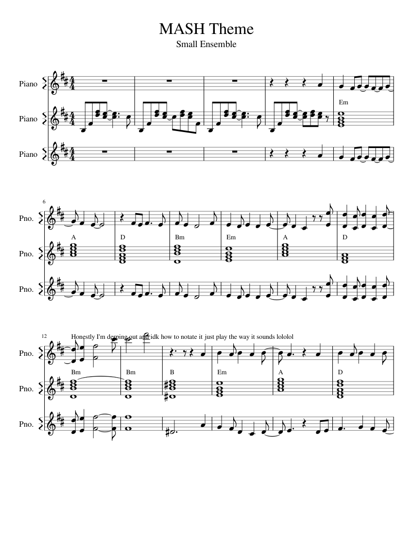MASH Theme Sheet music for Piano (Mixed Trio) | Musescore.com