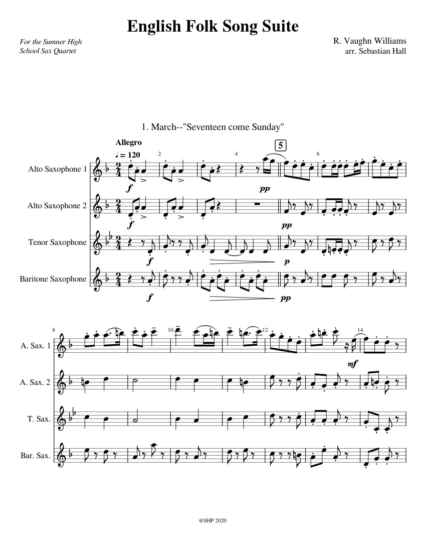 [WIP] English Folk Song Suite for Saxophone Quartet Sheet Music for ...