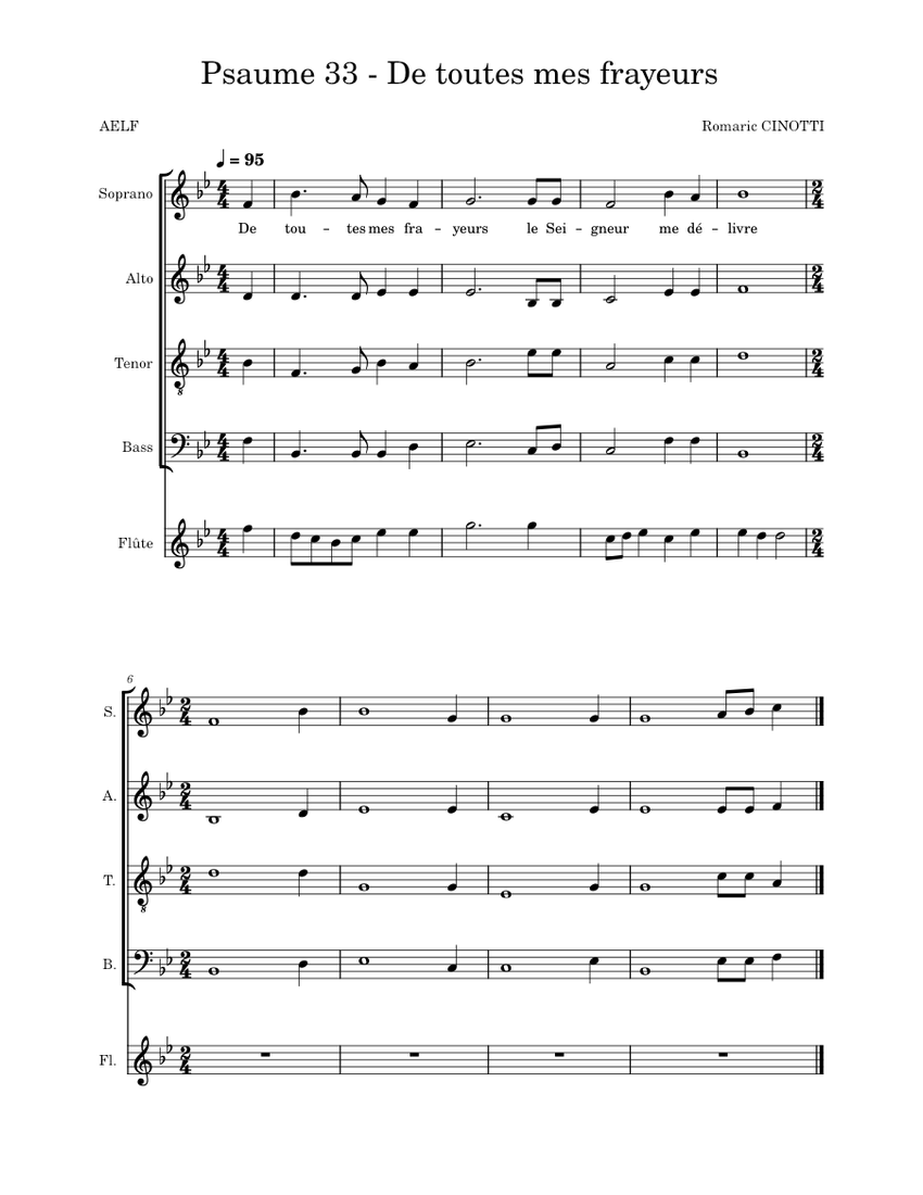 Psaume 33 - De toutes mes frayeurs Sheet Music for Soprano, Alto, Tenor ...