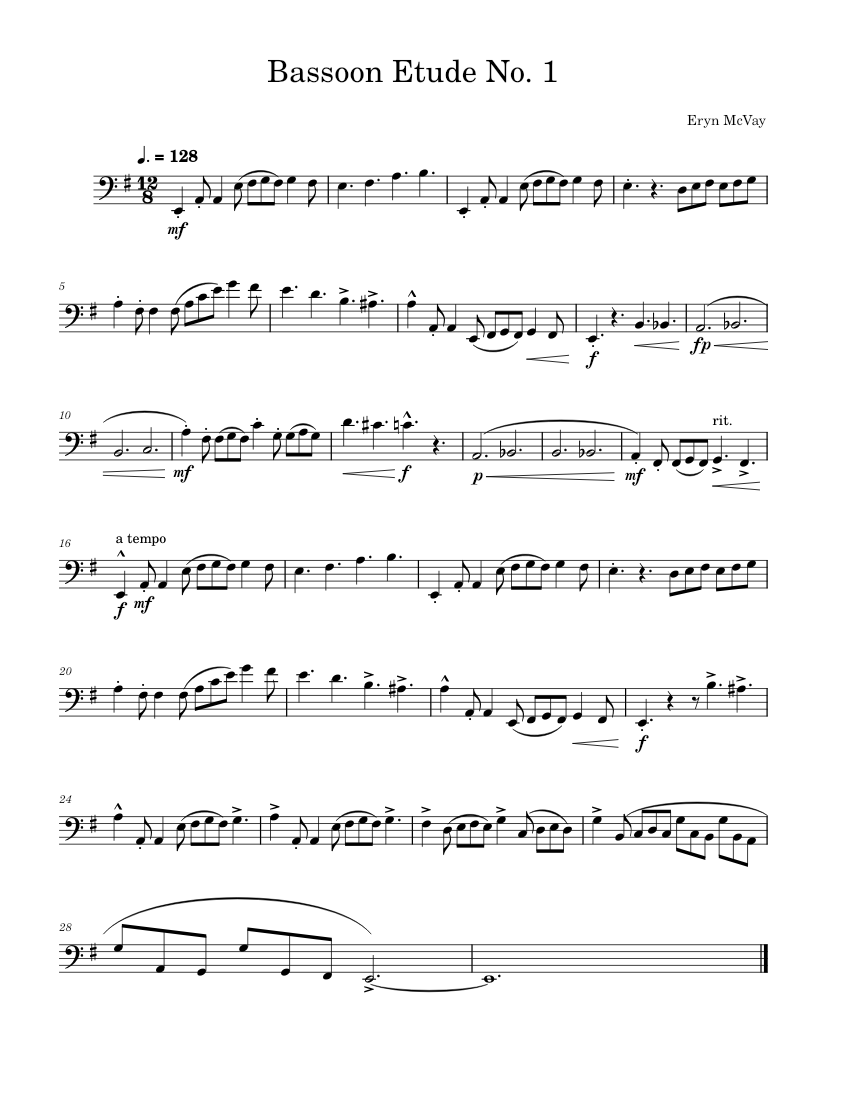 Bassoon Etude No. 1 Sheet music for Bassoon (Solo) | Musescore.com