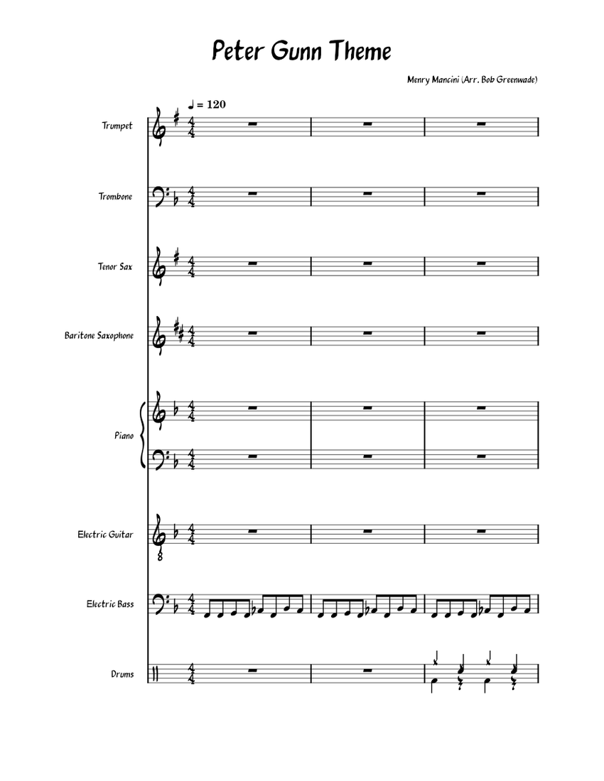 Peter Gunn Theme – Henry Mancini Sheet music for Piano, Trombone ...