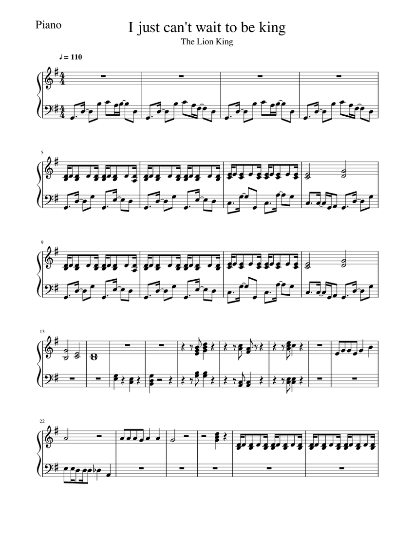 I just can t wait to be king Piano Sheet Music for Piano (Solo ...