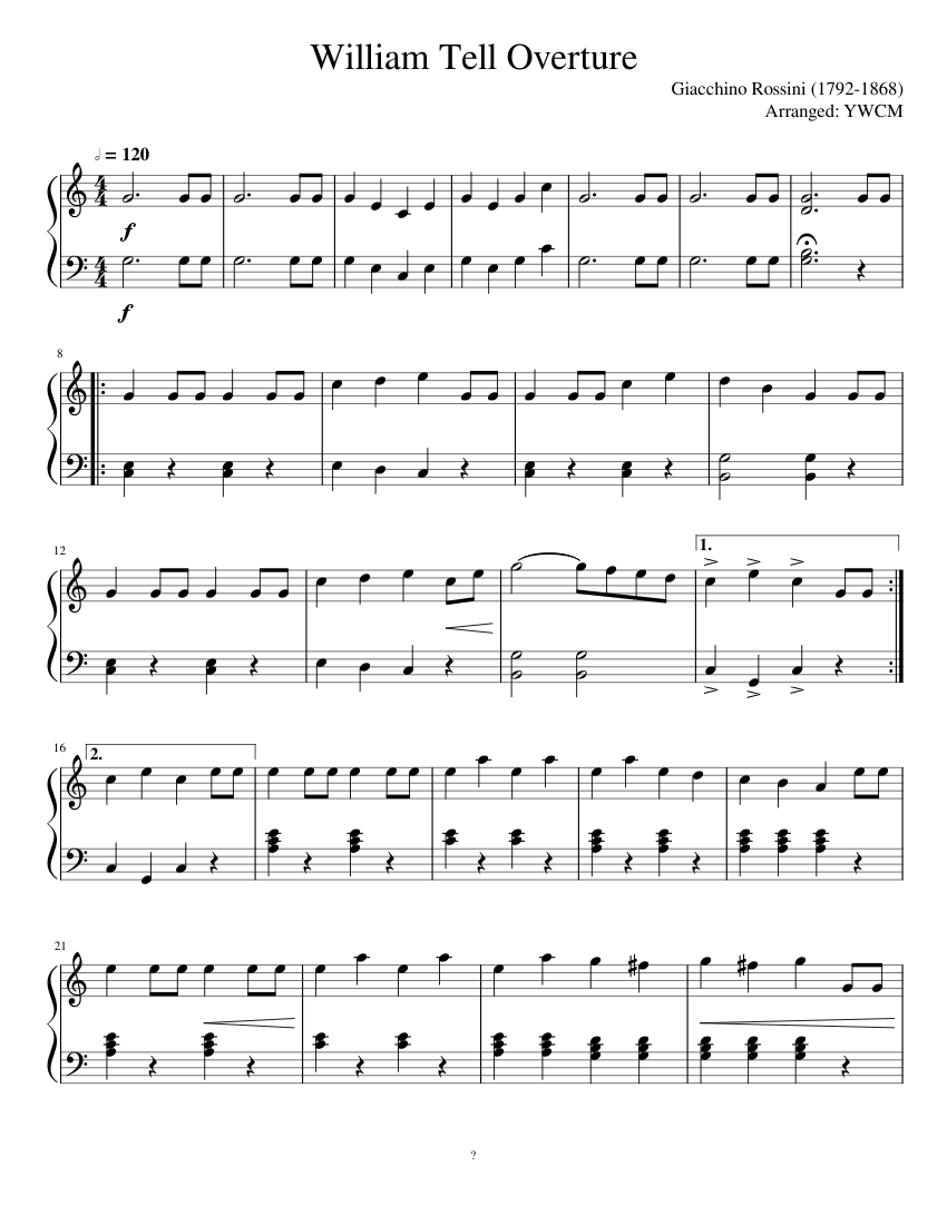 William Tell Overture Sheet Music for Piano (Solo) easy | MuseScore.com