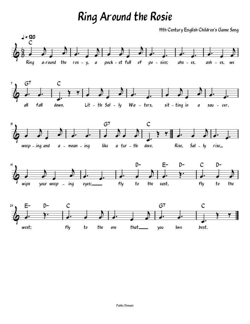 Ring Around the Rosie (Lead sheet with lyrics ) Sheet Music with Chords ...