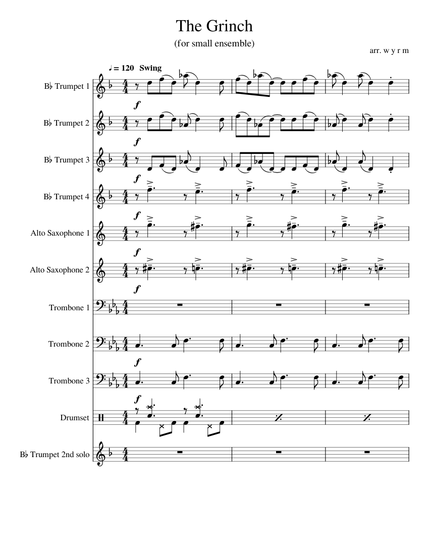 The Grinch Sheet music for Trombone, Saxophone alto, Trumpet in b-flat ...