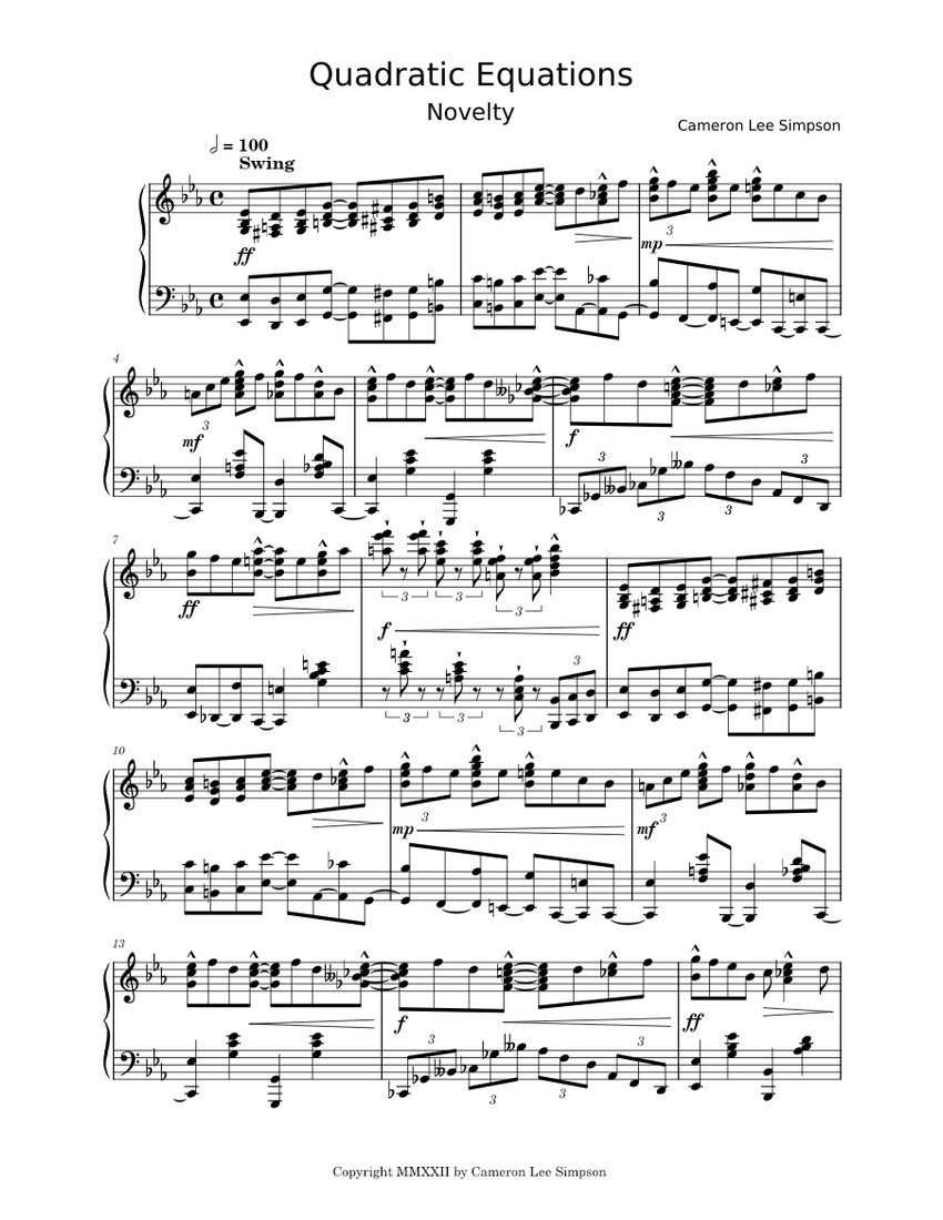 Quadratic Equations Sheet music for Piano (Solo) | Musescore.com