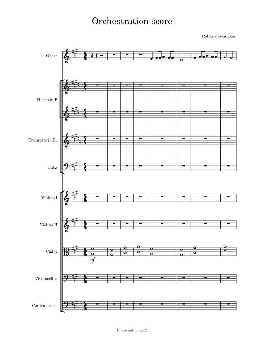 Orchestration score for Intro Scene Sheet music for Tuba, Oboe, Trumpet ...