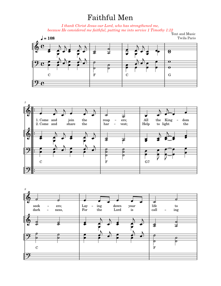 Faithful Men Sheet Music with Chords for Piano (Mixed Quartet ...