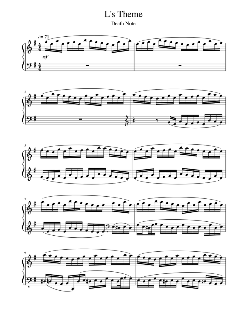 L's Theme (Death Note) Sheet Music for Piano (Solo) | MuseScore.com