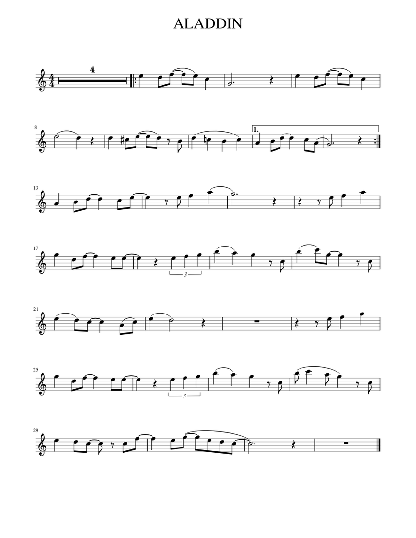 ALADDIN Sheet Music for Clarinet in b-flat (Solo) | MuseScore.com