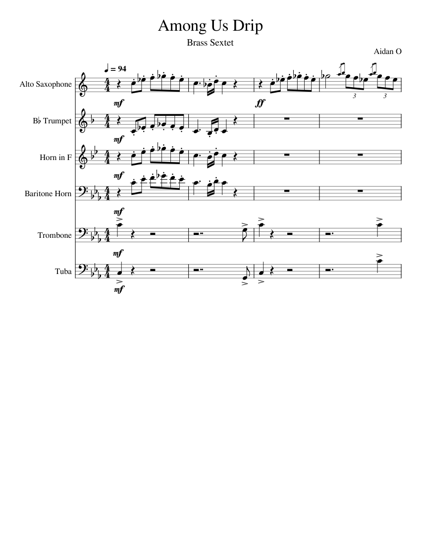 Among Us Drip Sheet music for Trombone, Tuba, Saxophone alto, Trumpet ...
