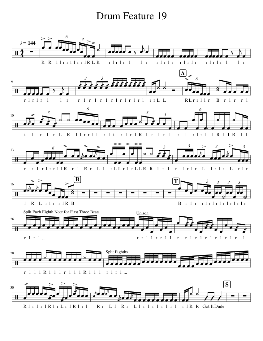 Drum feature 19 Tenors Sheet music for Tenor drum (Solo) | Musescore.com