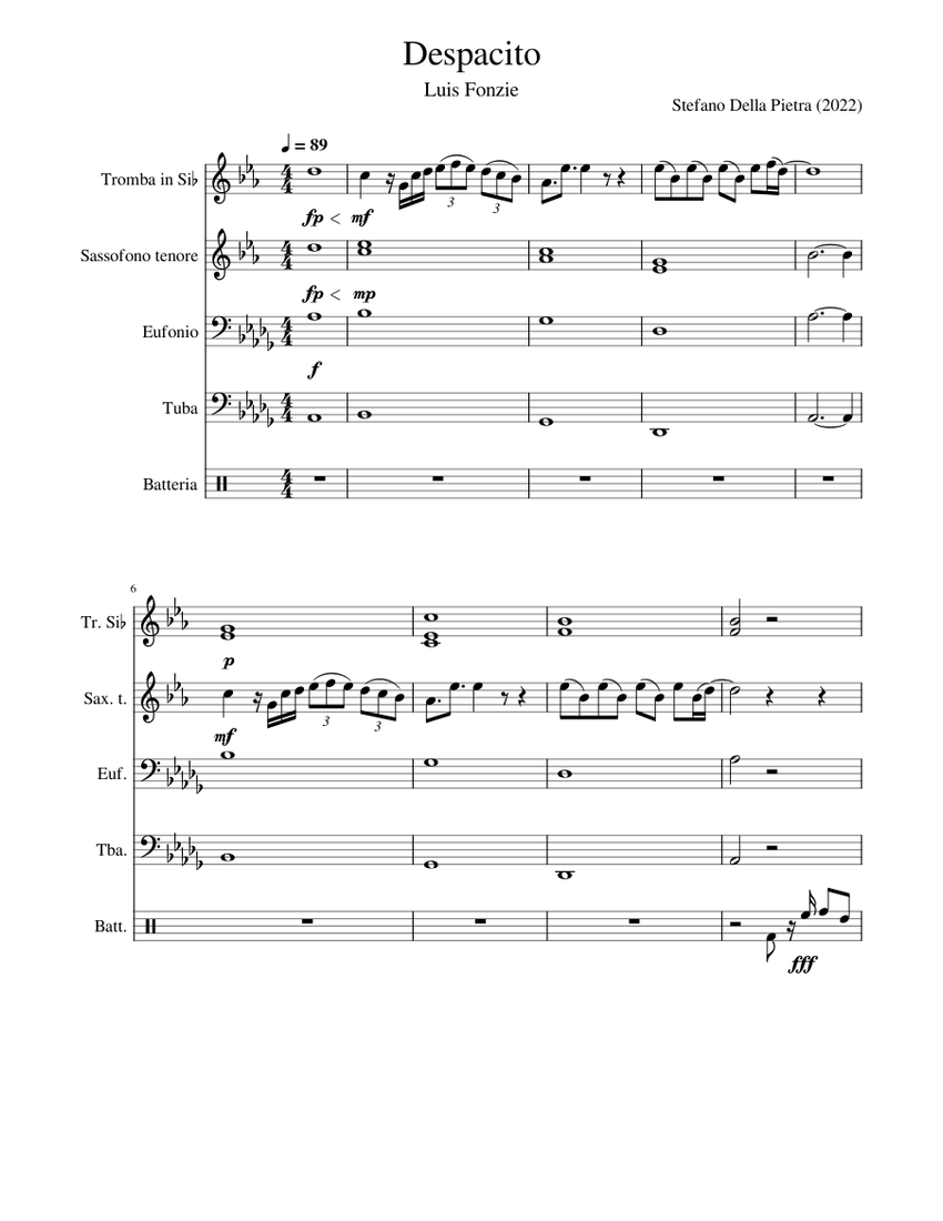 Despacito Sheet music for Euphonium, Tuba, Saxophone tenor, Trumpet in ...