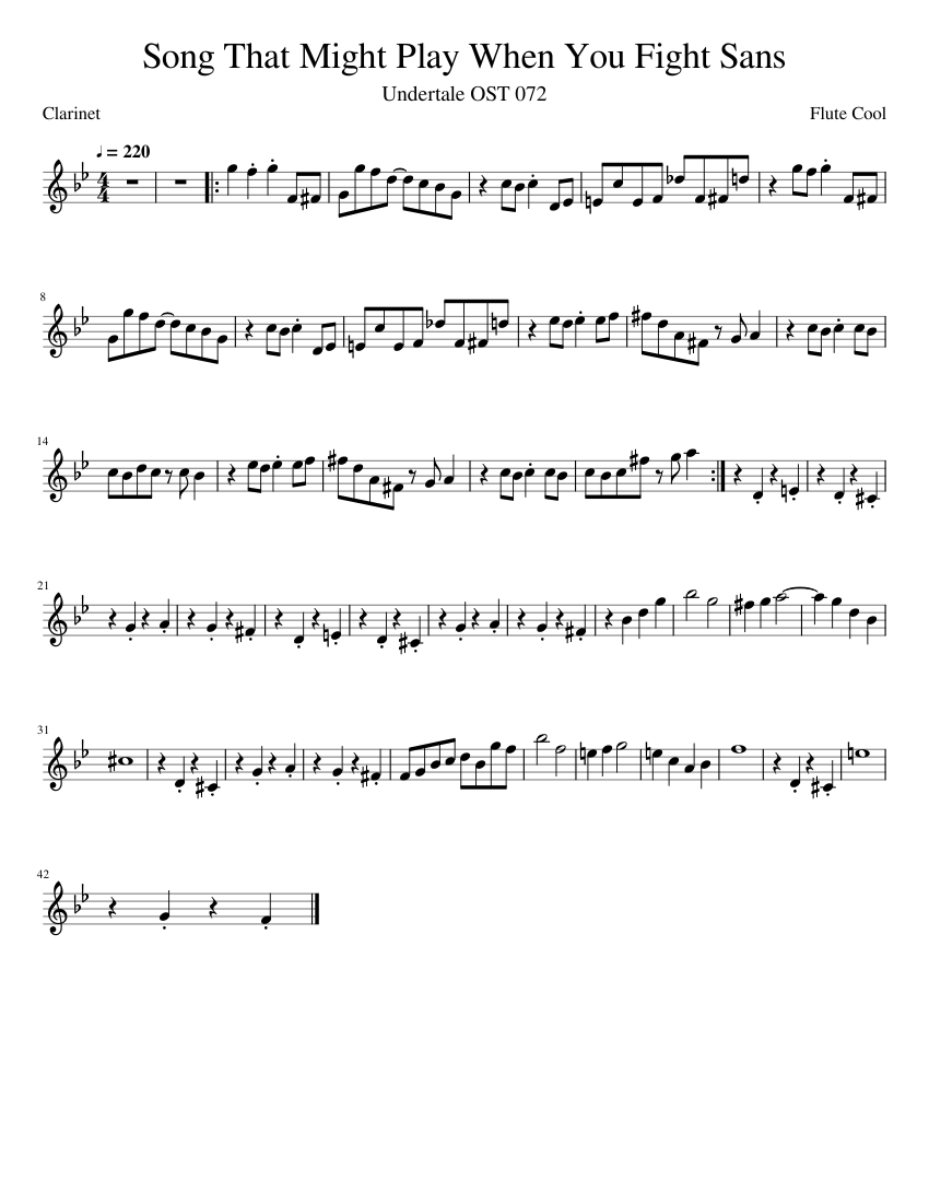 Song That Might Play When You Fight Sans Clarinet Solo Sheet music for ...