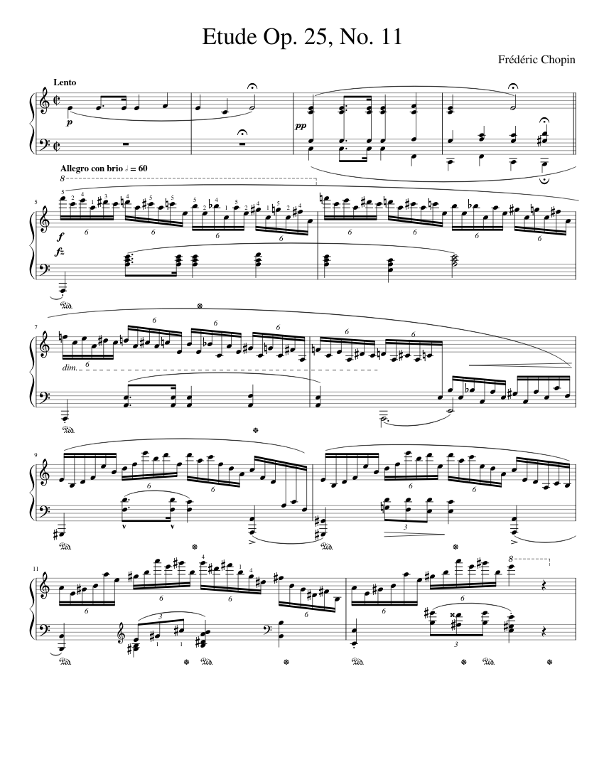 Chopin - Étude, Op.25 No. 11 "Winter Wind" Sheet Music for Piano (Solo ...