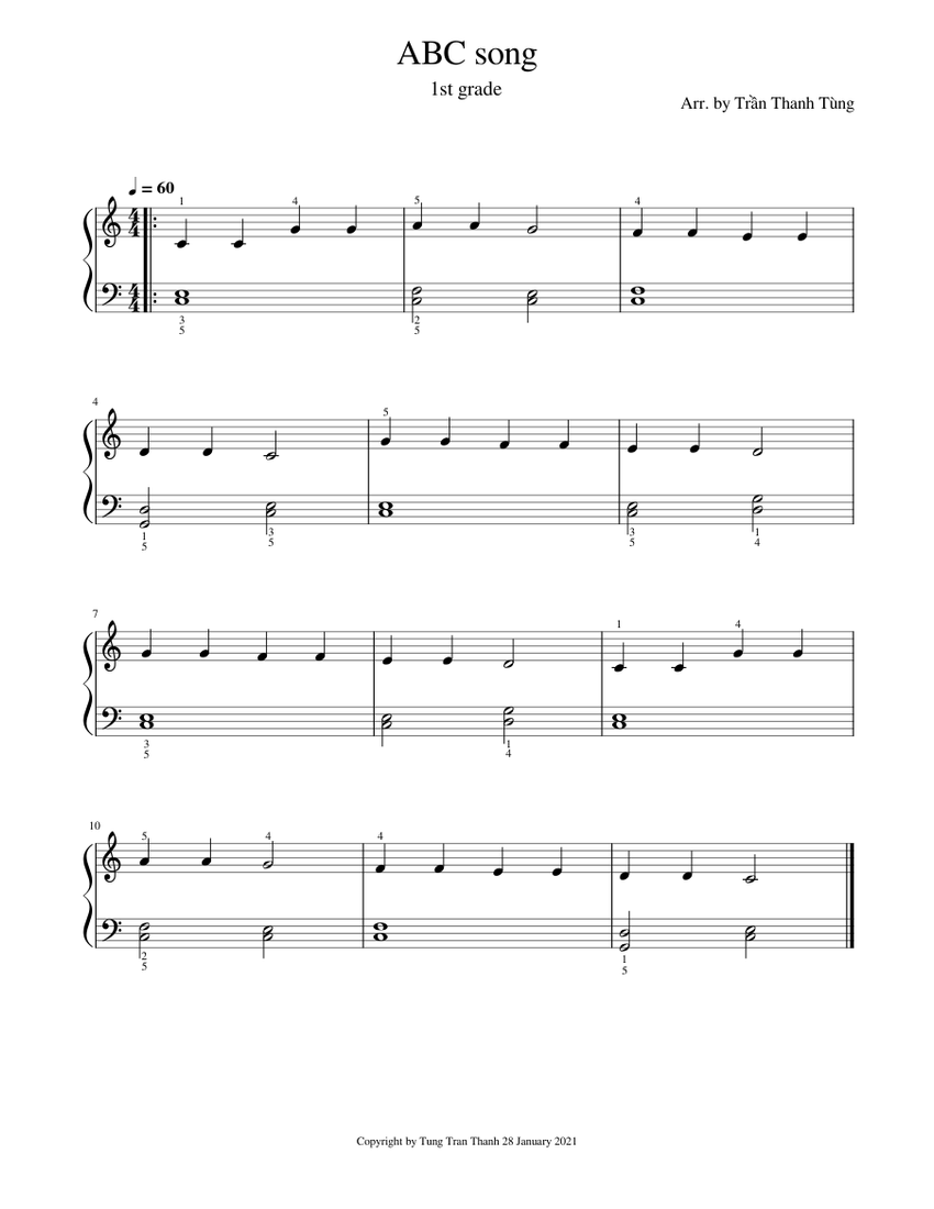 ABC song-Piano-1st grade-TTT Sheet music for Piano (Solo) Easy ...