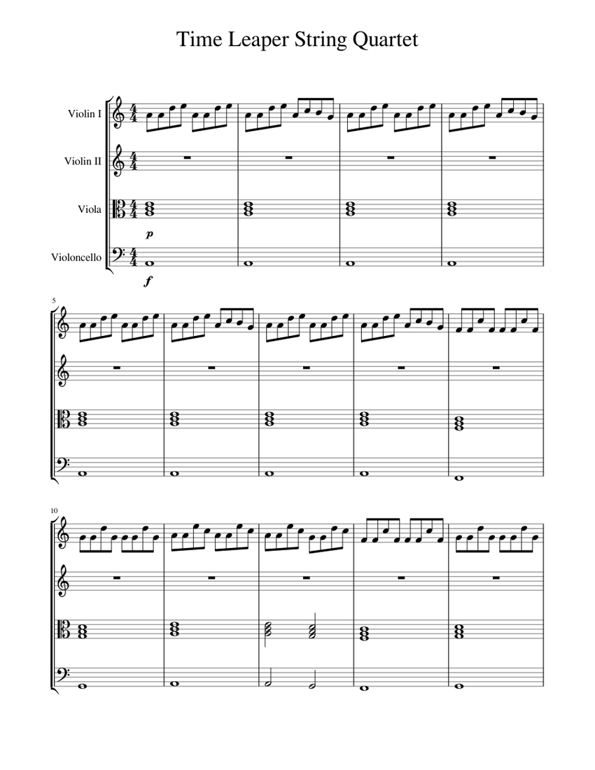 Hinkik- Time Leaper String Quartet Sheet Music for Violin, Viola, Cello ...