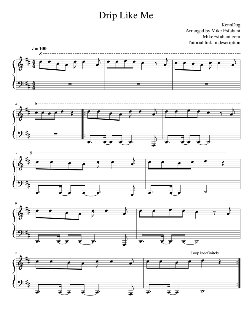 KennDog - Drip Like Me Sheet music for Piano (Solo) Easy | Musescore.com