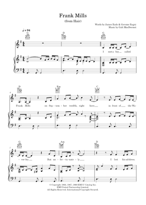 Frank Mills (from 'Hair') – Galt MacDermot Sheet Music for Piano ...