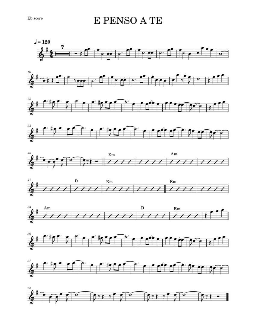 E penso a te - Eb score Sheet music for Saxophone alto (Solo ...