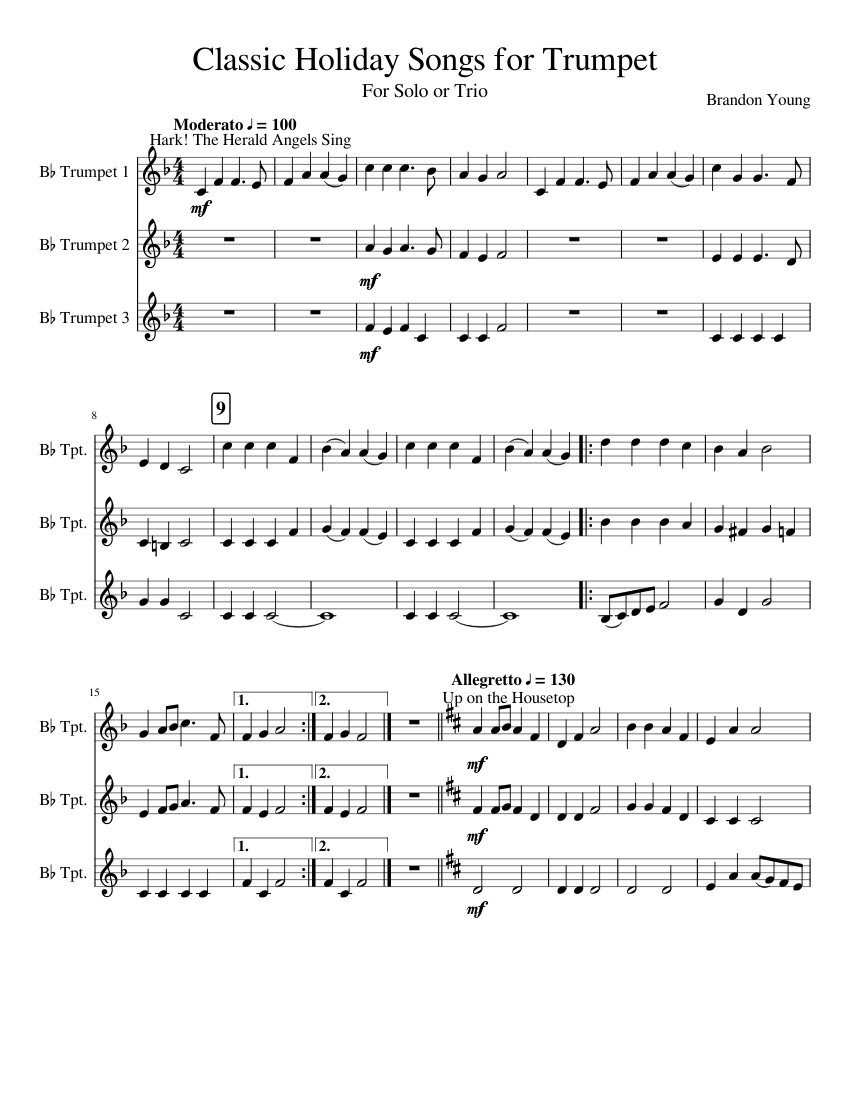Classic Holiday Songs for Trumpet Sheet Music for Trumpet in b-flat ...