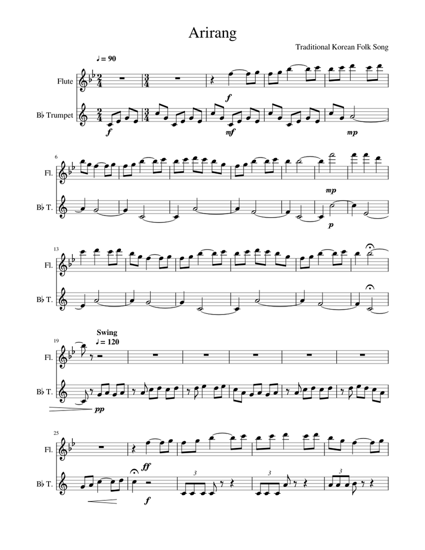 Arirang Sheet music for Flute, Clarinet in b-flat (Woodwind Duet ...