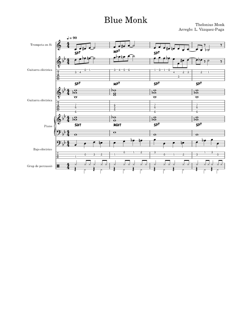 Blue monk – Thelonious Monk Sheet Music for Piano, Trumpet in b-flat ...