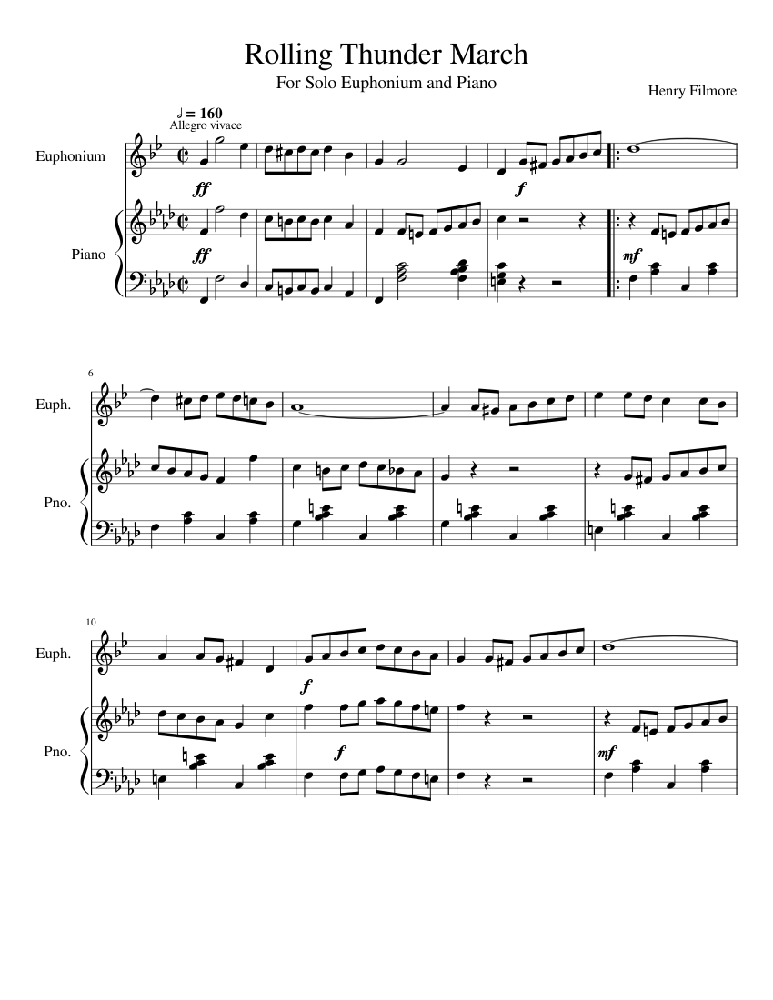 Rolling Thunder March Sheet Music for Piano, Euphonium (Solo) | MuseScore.com