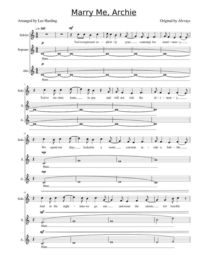 Archie, Marry Me - Alvvays Sheet Music for Flute piccolo, Flute, Oboe ...