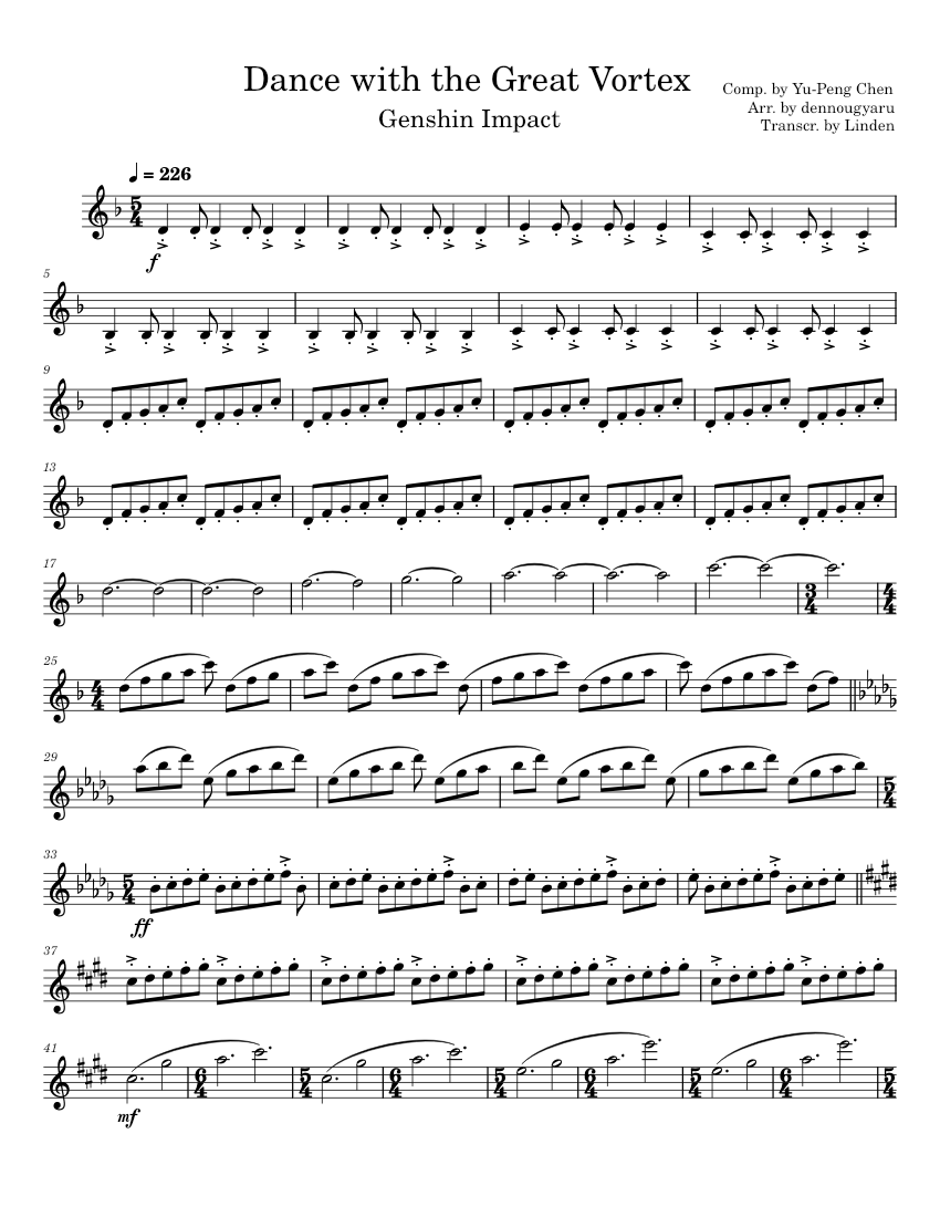 Genshin Impact - Dance with the Great Vortex (Violin) Sheet Music for ...