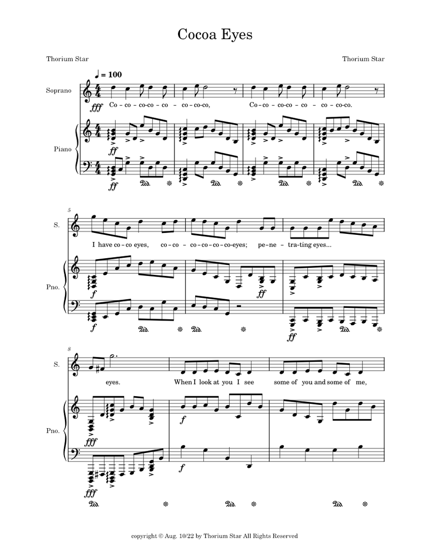 Cocoa Eyes Sheet Music for Piano, Soprano (Piano-Voice) | MuseScore.com
