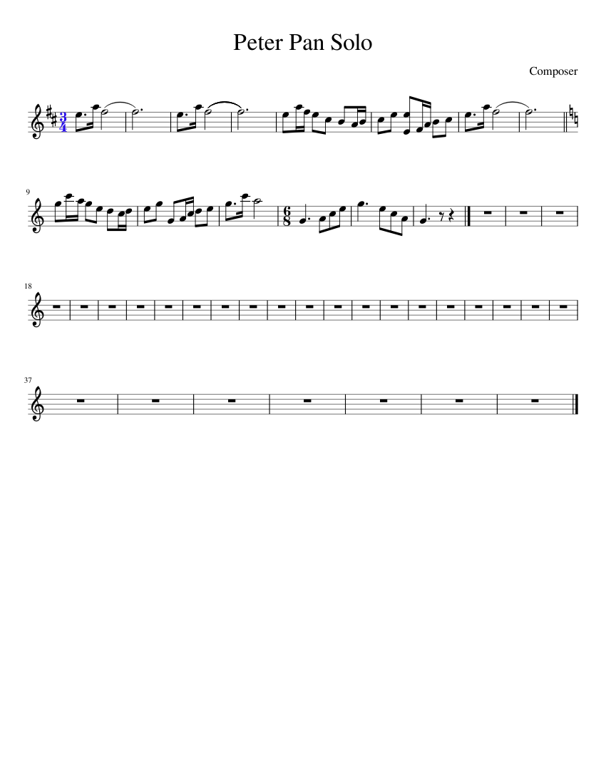 Peter Pan Solo Sheet Music for Piano (Solo) easy | MuseScore.com