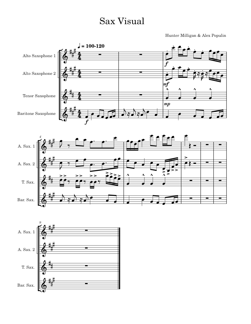 Sax_Visual Sheet music for Saxophone alto, Saxophone tenor, Saxophone ...