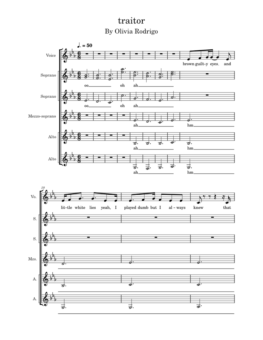 Traitor – Olivia Rodrigo Sheet music for Soprano, Alto, Vocals, Mezzo ...