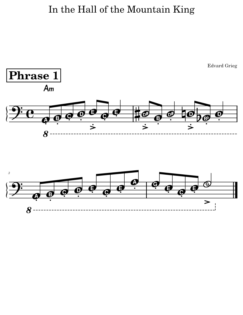 In The Hall of The Mountain King – Phrase 1 in Big Notation Sheet Music ...