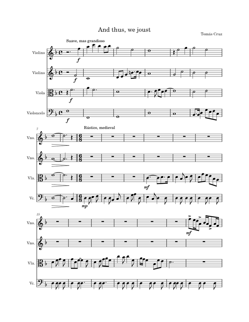 And thus, we joust Sheet music for Violin, Viola, Cello (String Quartet ...