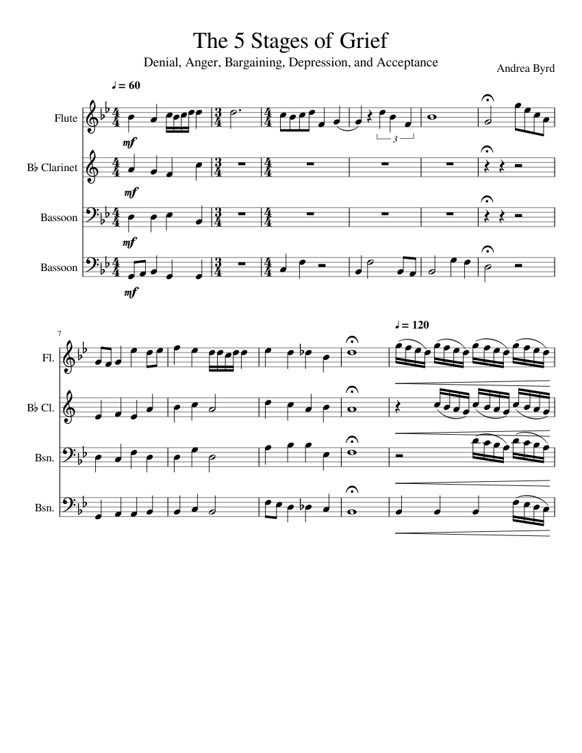 The 5 Stages of Grief Sheet music for Flute, Clarinet in b-flat ...