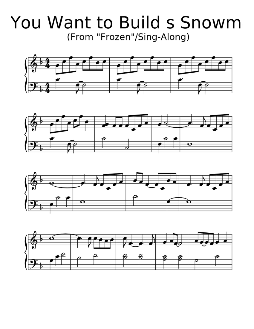 Do You Want to Build s Snowman Sheet Music for Piano (Solo) easy ...