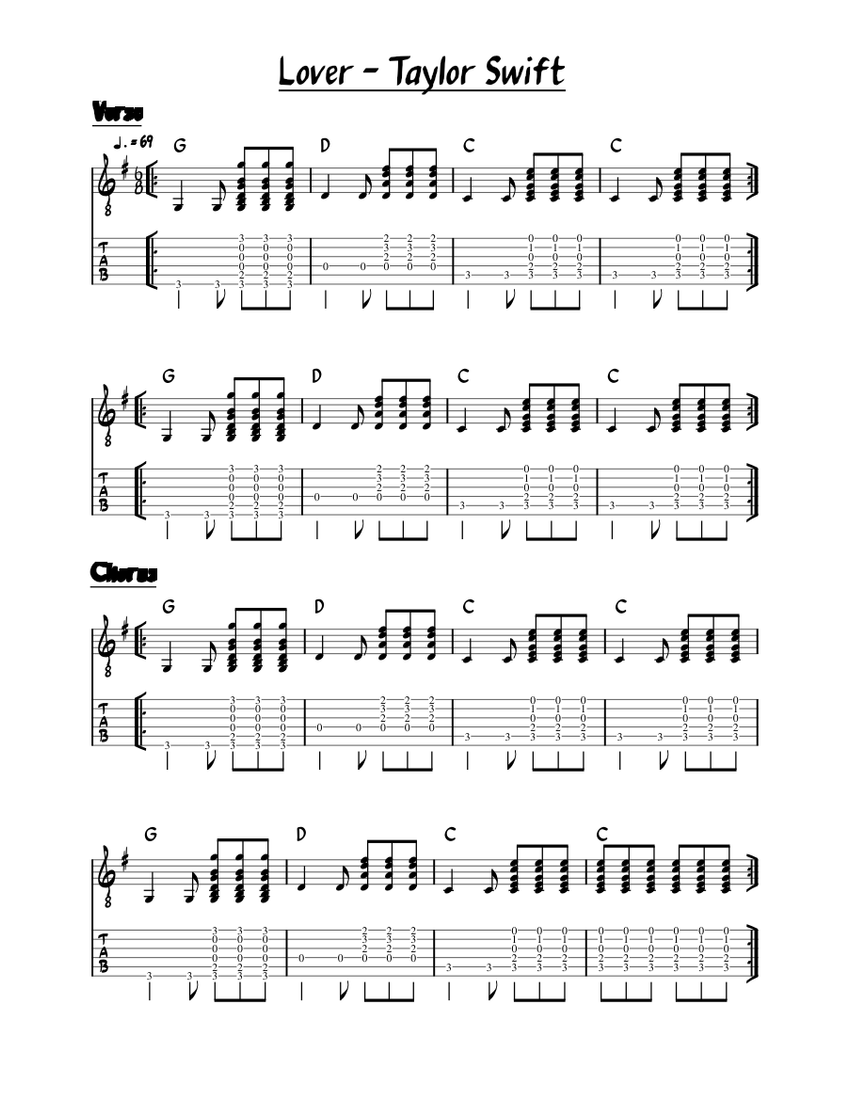 Lover - Taylor Swift Sheet Music and Tab with Chords for Guitar (Mixed ...